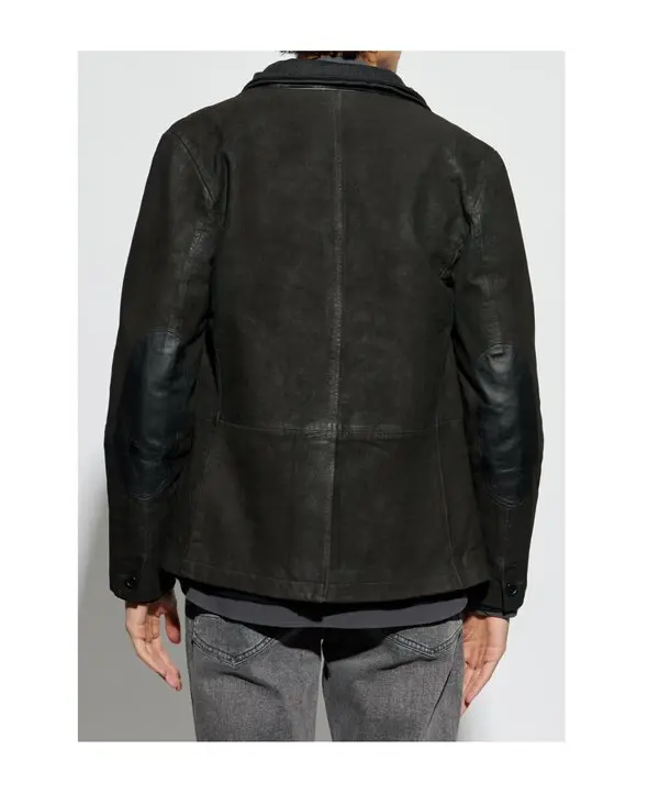 ALLSAINTS Classic Tailored Leather Jacket With Patch Pockets And Leather Elbow Patches - Black
