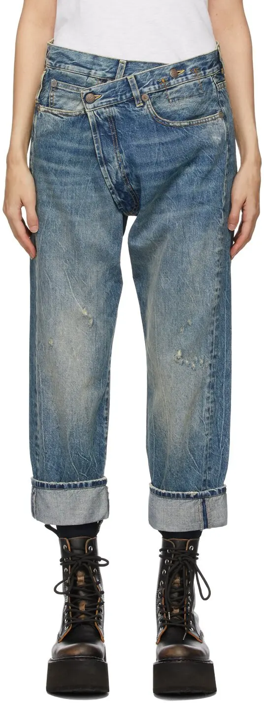 R13 Crossover Straight Leg Jeans - Gray