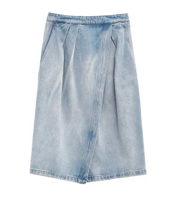 Dries Van Noten Denim Midi Skirt With Front Slit