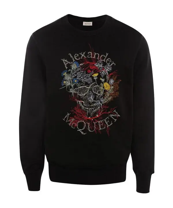 Alexander McQueen Floral Logo Embroidered Sweatshirt - Black