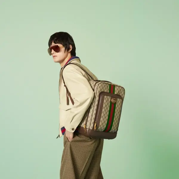 Gucci Ophidia Gg Supreme Canvas Leather Backpack - Green