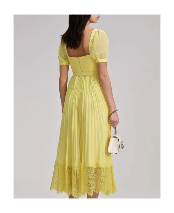 SELF-PORTRAIT Lace-panel Pleated Midi Dress