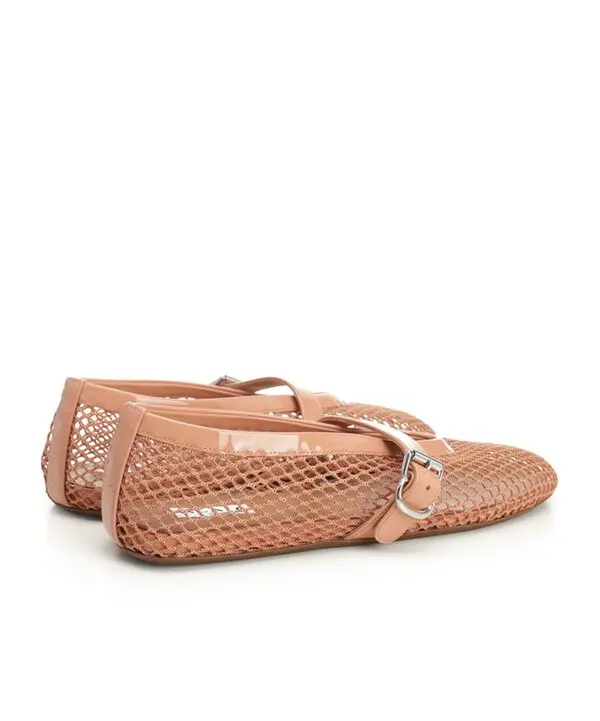 Alaïa Fishnet Ballet Flats With Buckle Strap - Blush