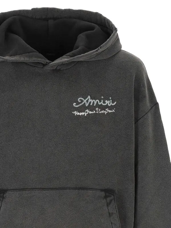 Amiri Logo Embellished Vintage Effect Hoodie - Black