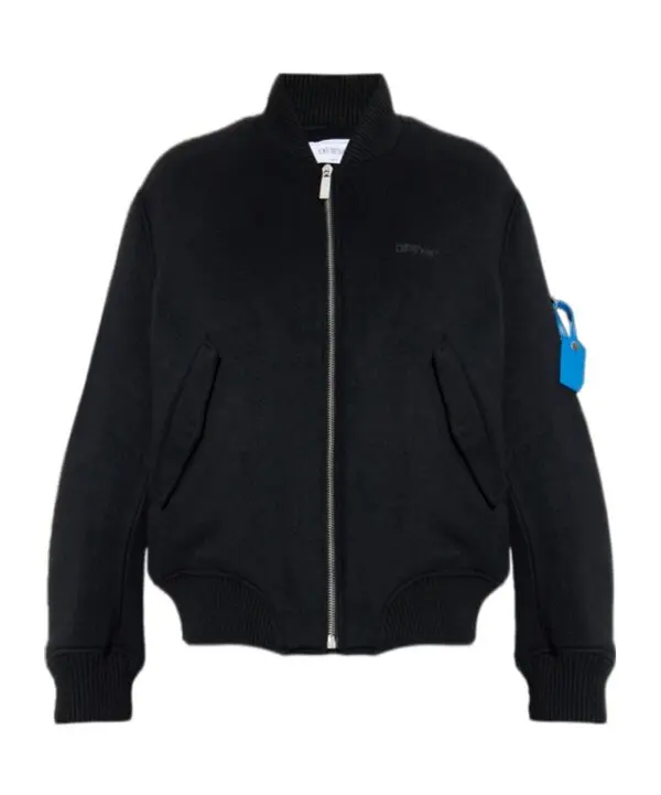 Off-White Logo Embroidered Zip-up Jacket - Black