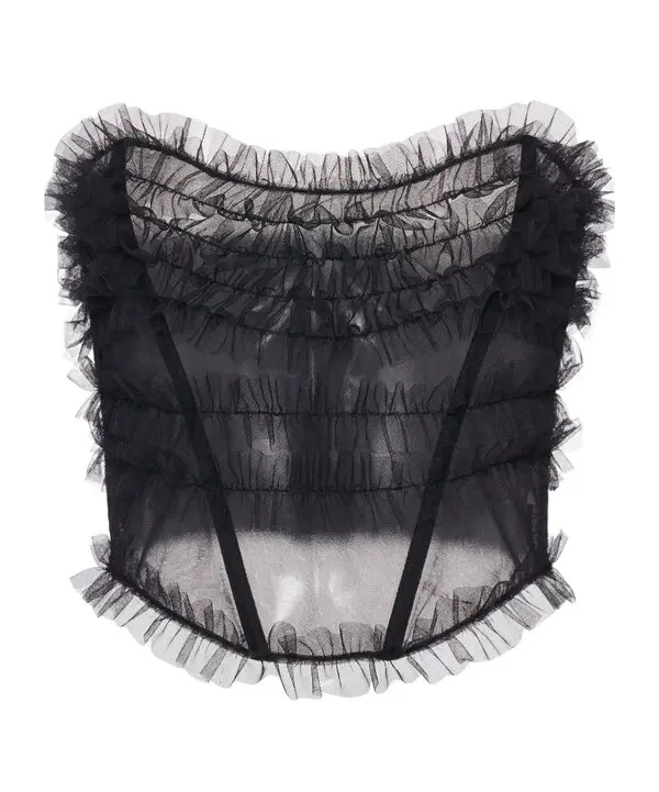 Alessandra Rich Ruched Tulle Bustier - Black