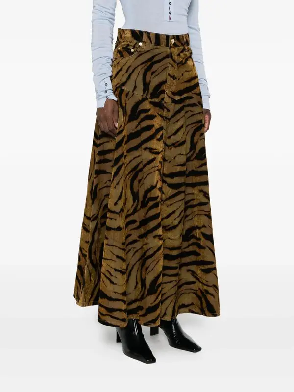 GANNI Tiger Print Denim Skirt