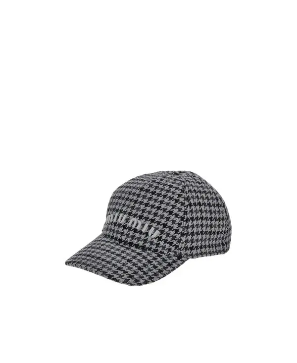 Miu Miu Shetland Logo Houndstooth Cap - Gray