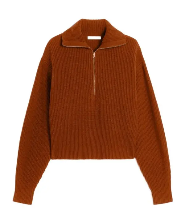 Max Mara Nadar Quarter-zip Knitted Jumper In Wool And Cashmere - Brown Copper