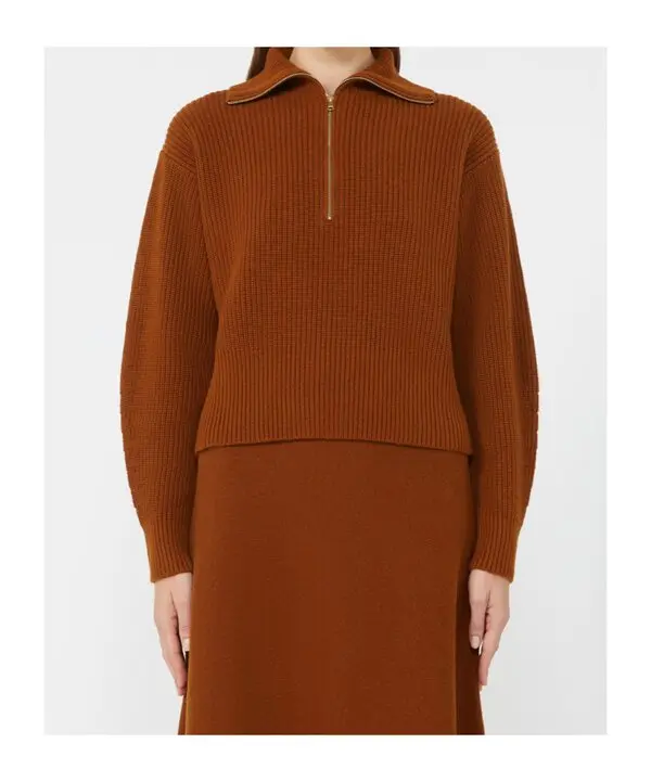 Max Mara Nadar Quarter-zip Knitted Jumper In Wool And Cashmere - Brown Copper