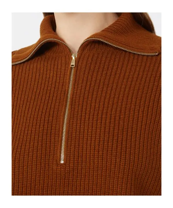 Max Mara Nadar Quarter-zip Knitted Jumper In Wool And Cashmere - Brown Copper