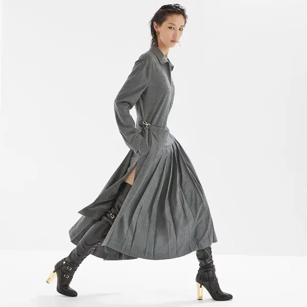 Fendi Long Sleeved Pleated Shirt-style Jumpsuit