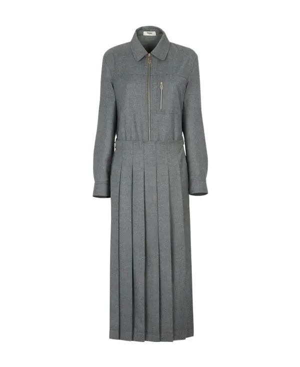 Fendi Long Sleeved Pleated Shirt-style Jumpsuit - No