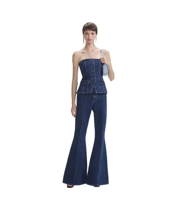 SELF-PORTRAIT Denim Flared Trousers Set - Blue