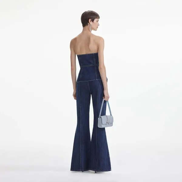 SELF-PORTRAIT Denim Flared Trousers Set