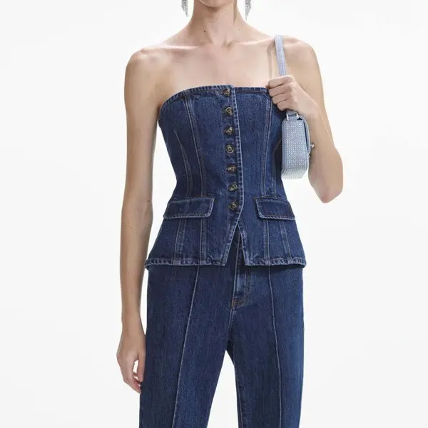 SELF-PORTRAIT Denim Flared Trousers Set