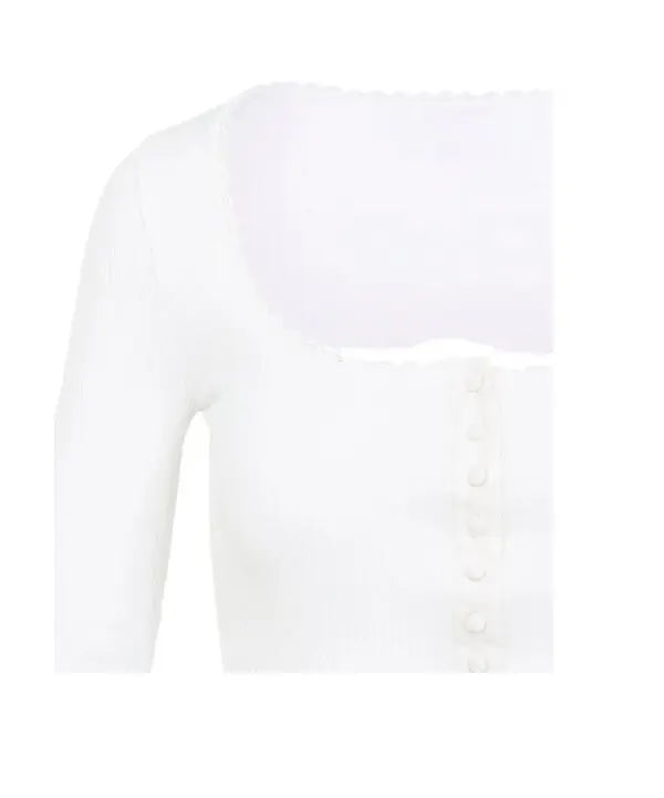 Chloé Scoop Neck Fitted Knit Cardigan With Lace Trim - White