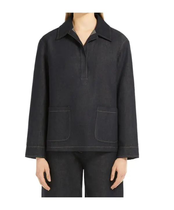 Max Mara Amico Straight Hem Polo Top - Navy Blue
