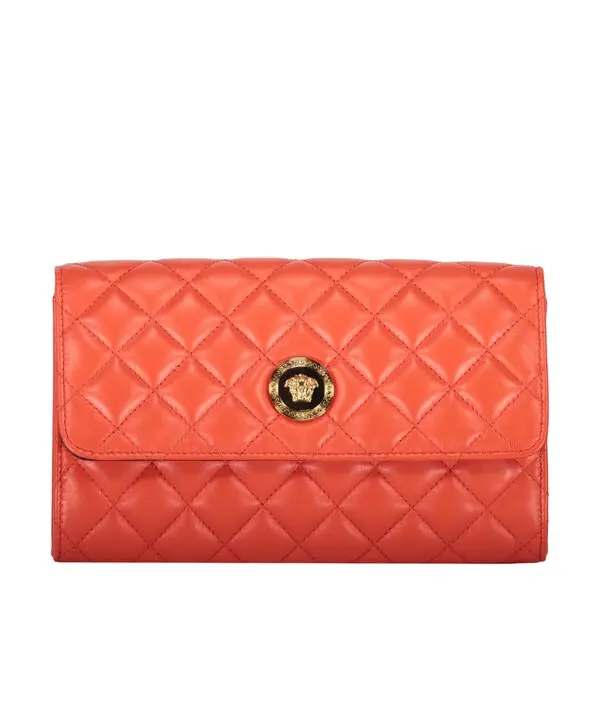 Versace Quilted Foldover Clutch Bag With Buckle Closure