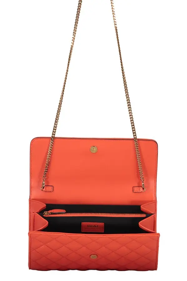 Versace Quilted Foldover Clutch Bag With Buckle Closure