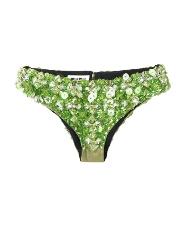 Miu Miu Embroidered Silk And Wool Panties - Green