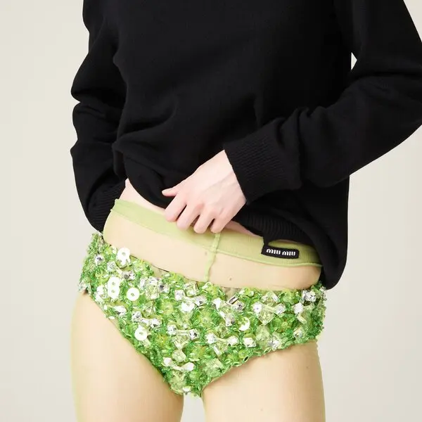 Miu Miu Embroidered Silk And Wool Panties