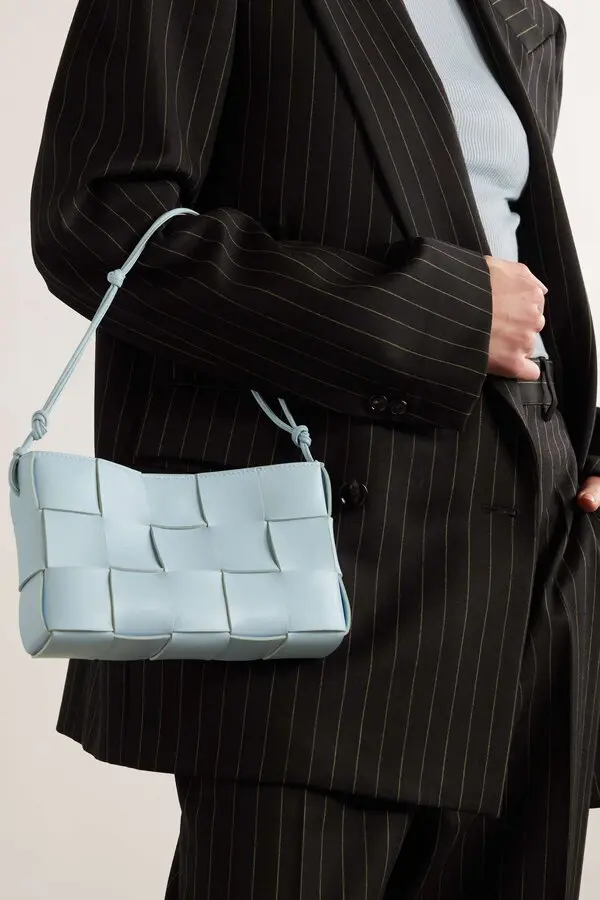 Bottega Veneta Cassette Woven Mini Shoulder Bag - Teal Blue