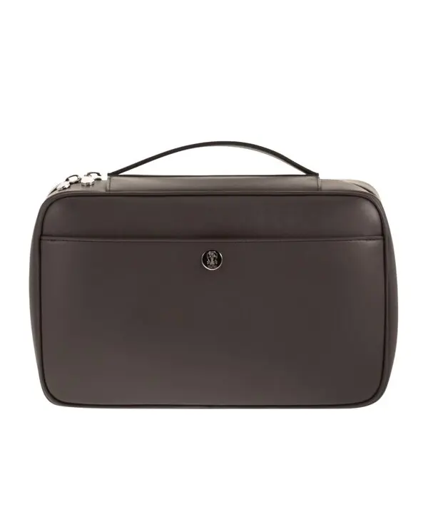 Brunello Cucinelli Logo Leather Wash Bag - Black
