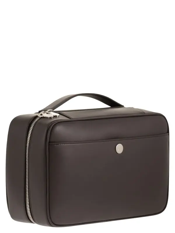 Brunello Cucinelli Logo Leather Wash Bag - Black