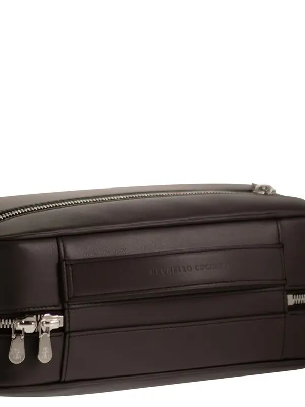 Brunello Cucinelli Logo Leather Wash Bag - Black