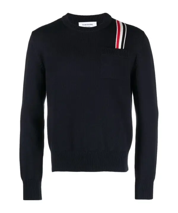 Thom Browne Rwb Stripe Crewneck Jumper - Navy Blue