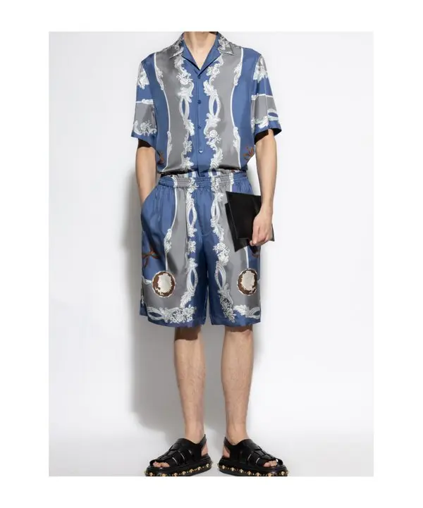 Versace Pattern Printed Elasticated Waist Shorts - Blue