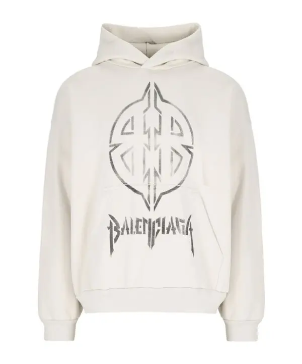 Balenciaga Logo Printed Hoodie - White