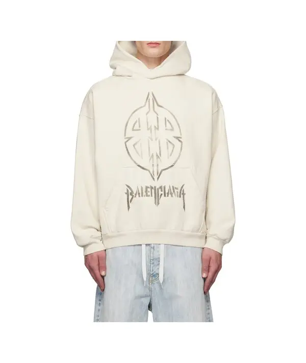 Balenciaga Logo Printed Hoodie - White