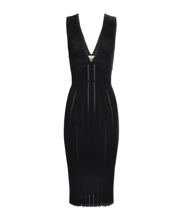 Elisabetta Franchi Pointelle V-neck Knitted Dress