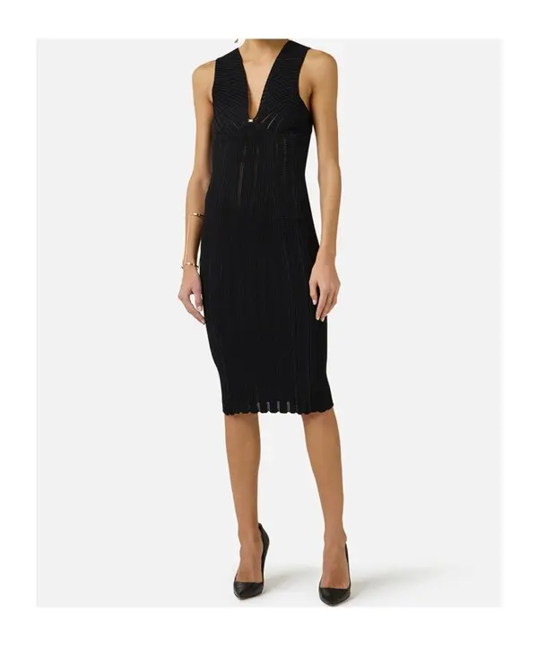 Elisabetta Franchi Pointelle V-neck Knitted Dress