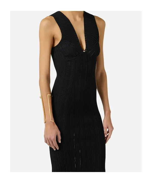 Elisabetta Franchi Pointelle V-neck Knitted Dress
