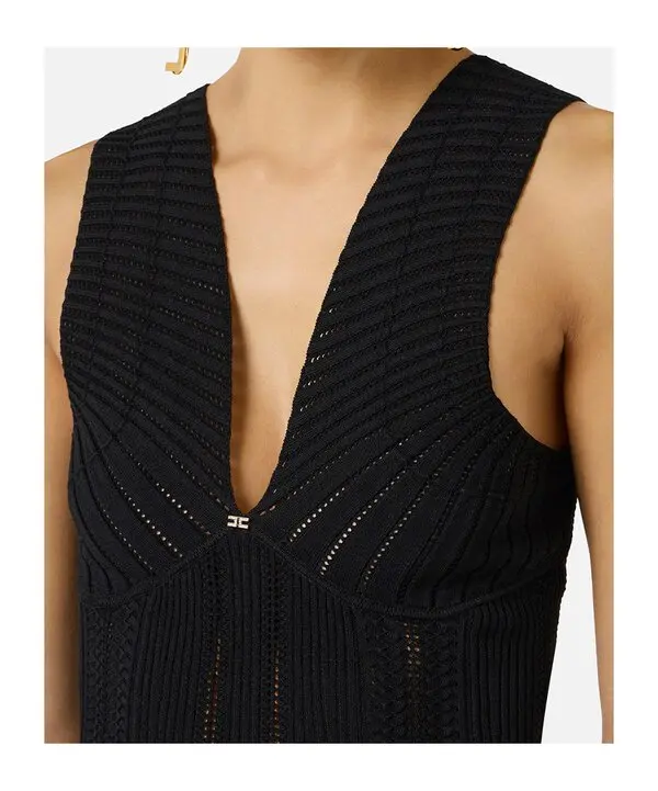 Elisabetta Franchi Pointelle V-neck Knitted Dress