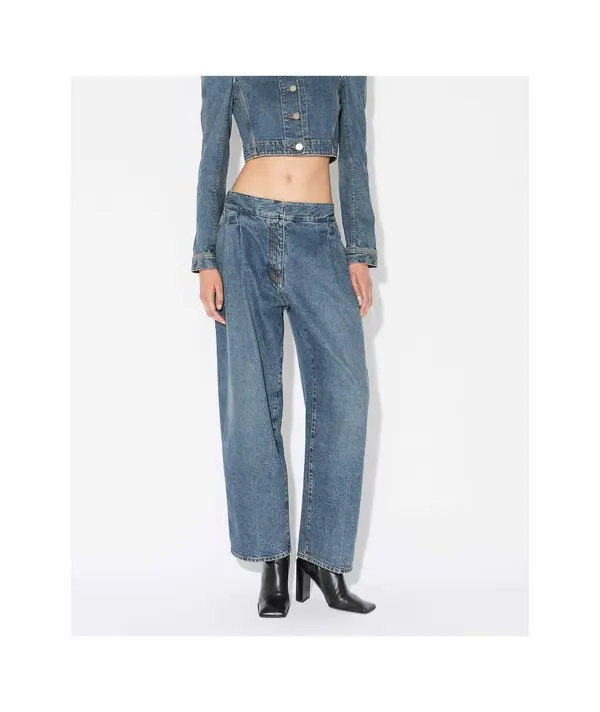 Alaïa Vintage Effect Washed Denim Pleated Pants