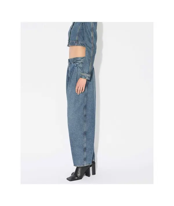 Alaïa Vintage Effect Washed Denim Pleated Pants