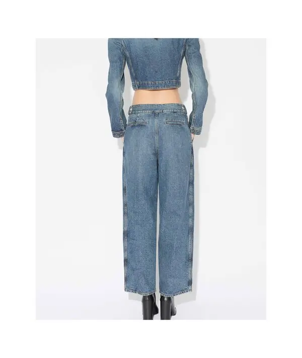 Alaïa Vintage Effect Washed Denim Pleated Pants