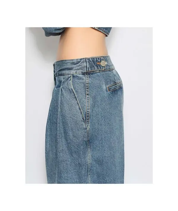Alaïa Vintage Effect Washed Denim Pleated Pants