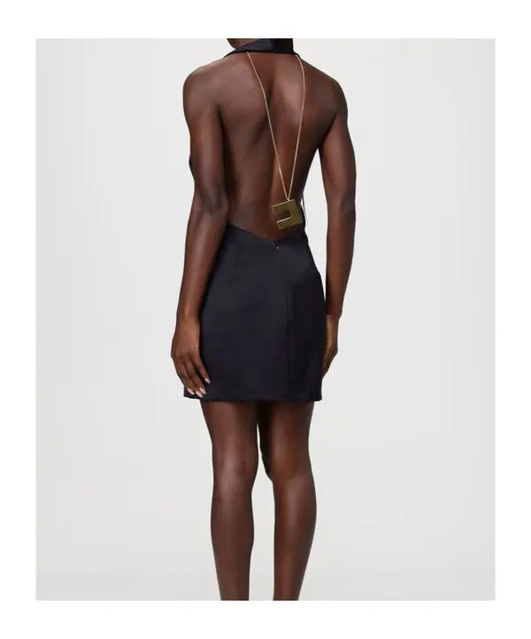 Elisabetta Franchi Halterneck Mini Dress With Necklace Detail - Black
