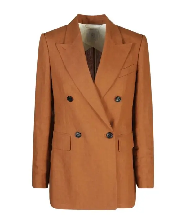 Eleventy Double-breasted Blazer With Striped Detailing - Brown