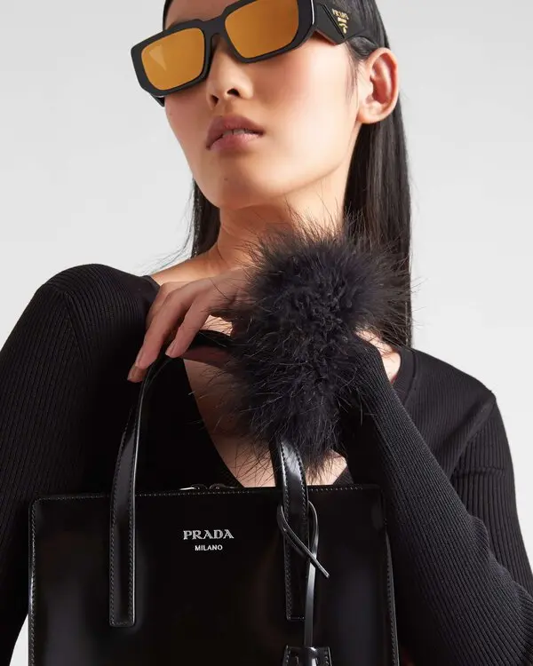 Prada Ribbed Cardigan With Feather Cuffs