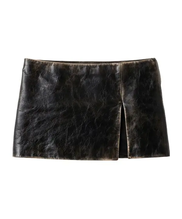Miu Miu Leather Slit Mini Skirt - Black
