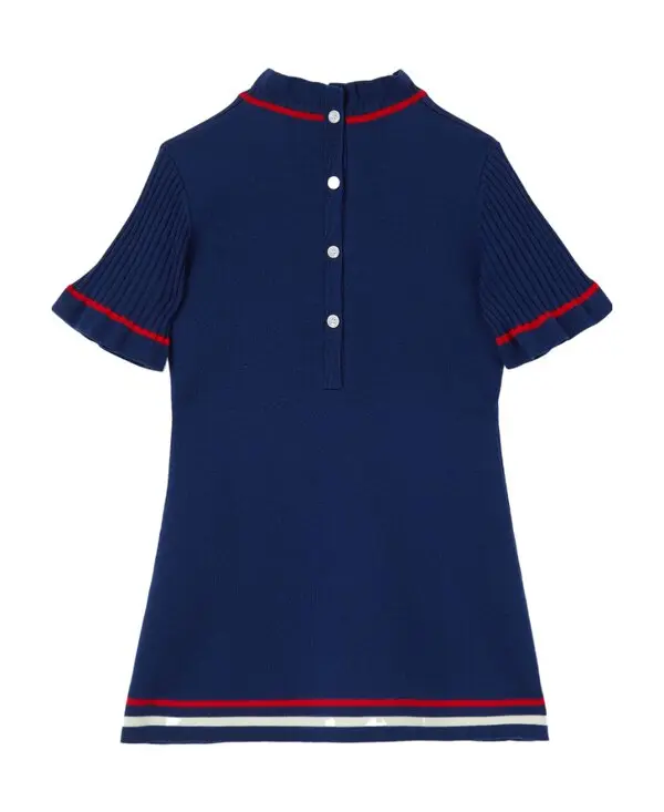 Burberry Jacquard Bear Knit Dress With Ruffled Collar