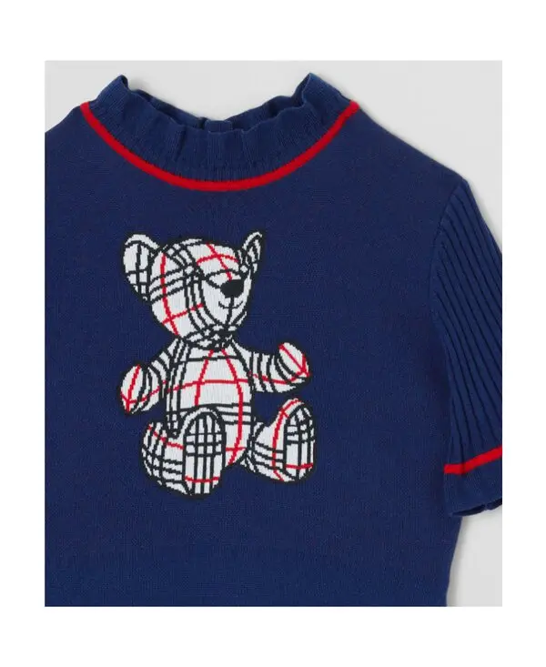 Burberry Jacquard Bear Knit Dress With Ruffled Collar