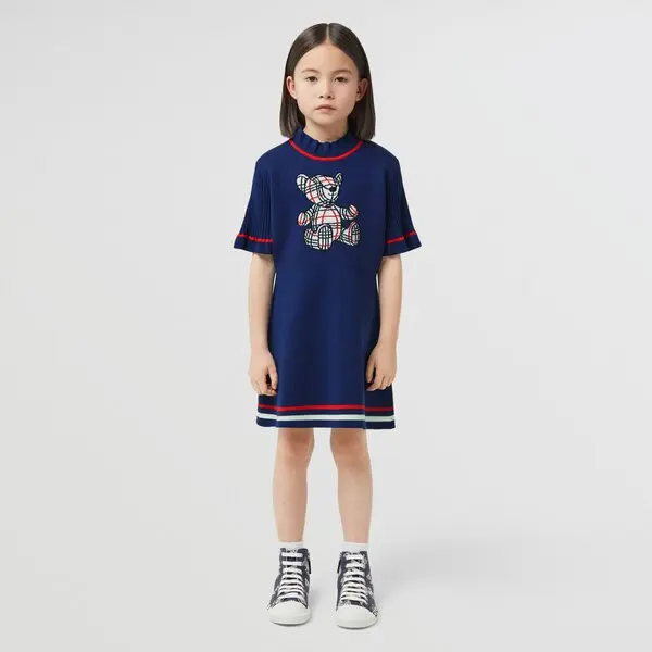 Burberry Jacquard Bear Knit Dress With Ruffled Collar