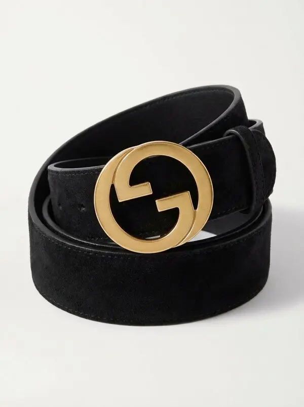 Gucci Blondie Suede Belt With Gold Buckle - Black